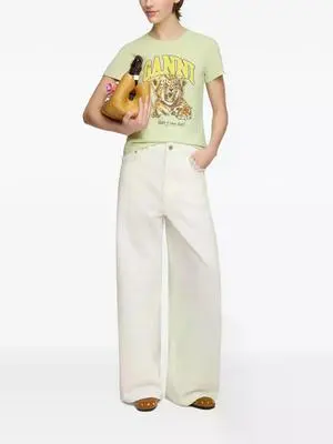 GANNI Lace Trim Detail Straight Leg Jeans - Neutrals
