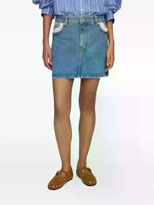 GANNI Lace-trimmed Denim Skirt