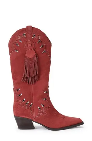 Kurt Geiger Western Embellished Boots - Medium Red