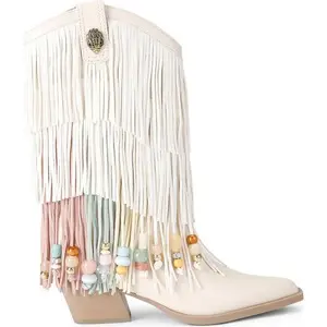 Kurt Geiger Embellished Fringe Western Boots - Open White