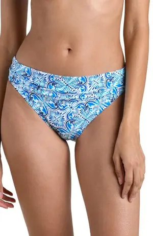 La Blanca Costa Azul Shirred Hipster Bikini Bottoms - Blue