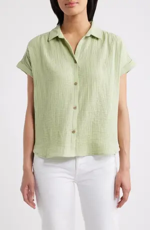 BEACHLUNCHLOUNGE Devin Gauze Shirt - Light Grass