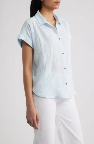 BEACHLUNCHLOUNGE Devin Gauze Shirt - Lullaby Blue