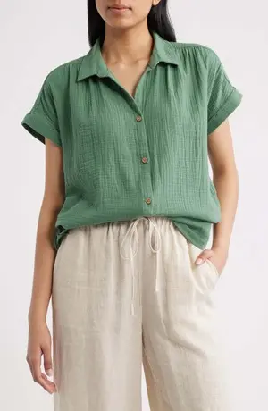 BEACHLUNCHLOUNGE Devin Gauze Shirt - Parrot Green