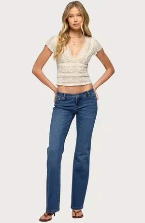 EDIKTED Avalee Plunge Neck Lace Crop Top