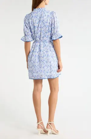 SUGARLIPS Maisie Ditsy Floral Button-up Shirtdress - White-blue-combo