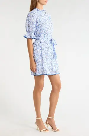 SUGARLIPS Maisie Ditsy Floral Button-up Shirtdress - White-blue-combo