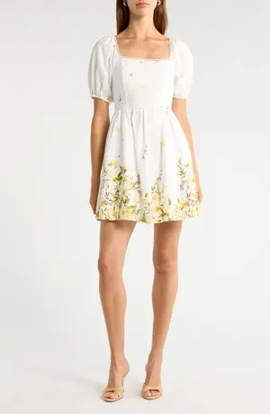 SUGARLIPS Raina Floral Print Puff Sleeve Flare Dress
