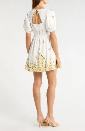 SUGARLIPS Raina Floral Print Puff Sleeve Flare Dress