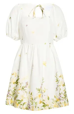 SUGARLIPS Raina Floral Print Puff Sleeve Flare Dress