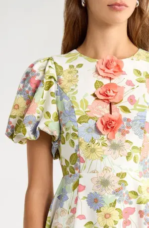 SUGARLIPS Rosette Puff Sleeve Dress