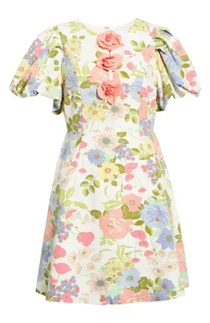 SUGARLIPS Rosette Puff Sleeve Dress