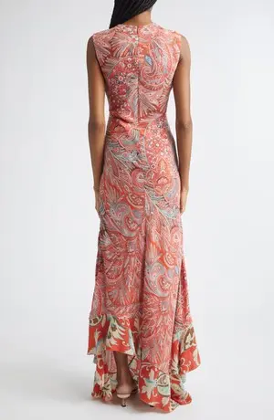 Etro Paisley Asymmetrical Ruffle Hem Dress