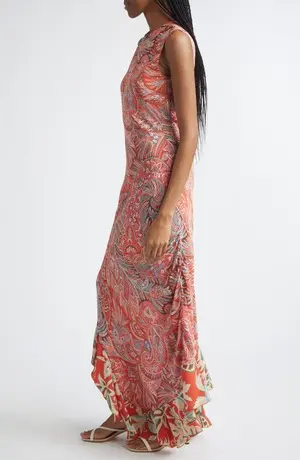 Etro Paisley Asymmetrical Ruffle Hem Dress