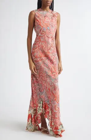 Etro Paisley Asymmetrical Ruffle Hem Dress