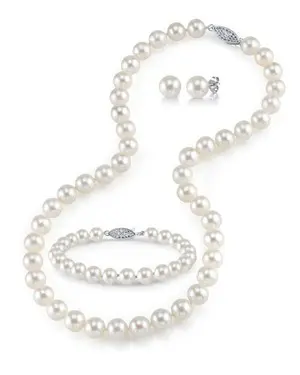 THE PEARL SOURCE Freshwater Pearl Necklace, Bracelet, And Stud Earrings Set
