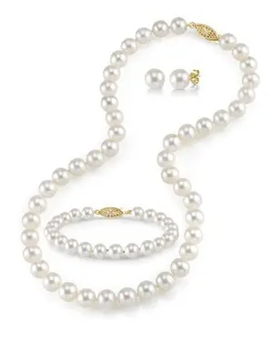 THE PEARL SOURCE Pearl Necklace, Bracelet, And Stud Earrings Set