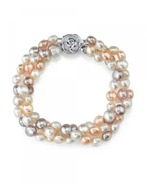THE PEARL SOURCE Freshwater Pearl Triple Strand Bracelet - Multi Pearl