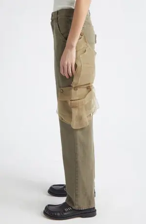 MAGLIANO Sheer Pocket Cotton Canvas Wide Leg Pants