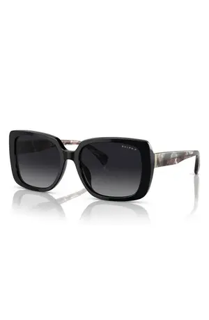 Ralph Lauren Polarized Rectangle Sunglasses - Shiny Black/gradient Grey