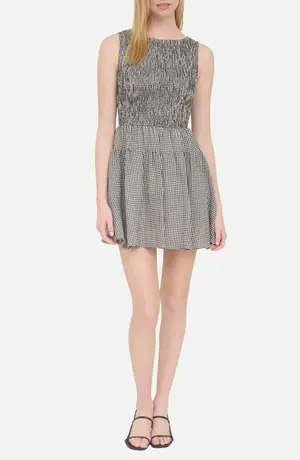 BLU PEPPER Smocked Gingham Sleeveless Mini Dress - Black