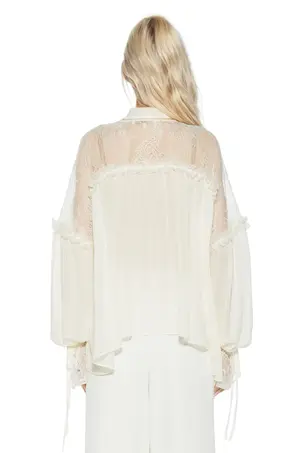 ALEXIA ADMOR Indigo Lace Cotton Blouse - Ivory