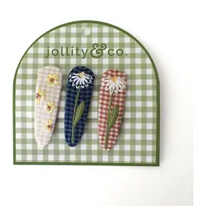 JOLLITY & CO Embroidered Floral Hair Clips Set - Gingham