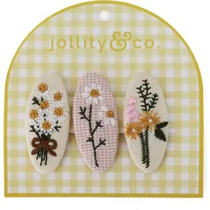 JOLLITY & CO Embroidered Floral Hair Clips Set - Oval Embroidered