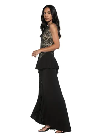 ALEXIA ADMOR Perrin Boatneck Ruffle Gown - Black