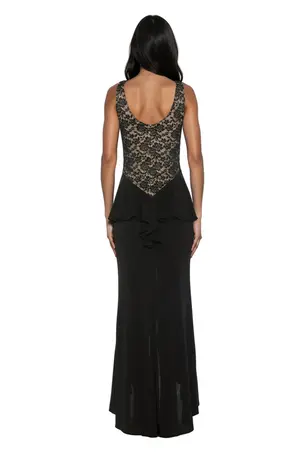 ALEXIA ADMOR Perrin Boatneck Ruffle Gown - Black