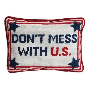 C&F HOME Patriotic "don't Mess With U.s." Needlepoint Mini Accent Pillow - Blue
