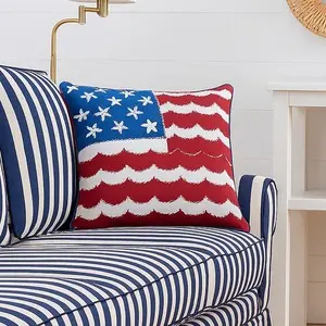 C&F HOME Stars & Stripes American Flag Waves 100% Cotton Accent Throw Pillow 18" X 18