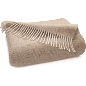 PRINCE OF SCOTS Southampton Home Shetland Lambswool Herringbone Throw - Linen