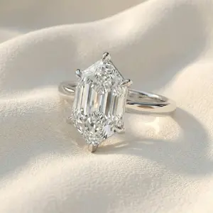 BLISS DIAMOND 3ct Vireo Elongated Hexagon Lab-grown Diamond Engagement Ring In 14k Gold - 14k White Gold