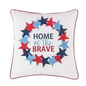 C&F HOME Patriotic "home Of The Brave" Wreath Pattern Applique Accent Throw Pillow - Blue