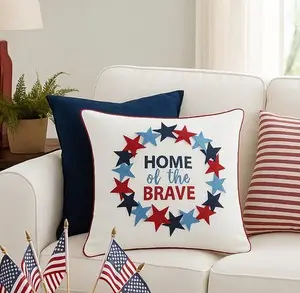 C&F HOME Patriotic "home Of The Brave" Wreath Pattern Applique Accent Throw Pillow