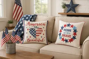 C&F HOME Patriotic "home Of The Brave" Wreath Pattern Applique Accent Throw Pillow