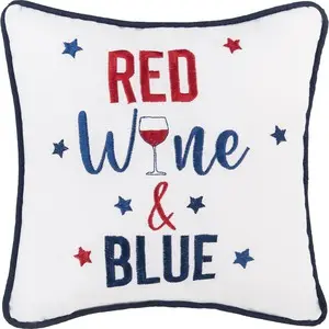C&F HOME Red Wine & Blue" Patriotic Cotton Blend Mini Accent Pillow 10" X 10 - White
