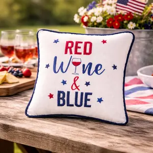 C&F HOME Red Wine & Blue" Patriotic Cotton Blend Mini Accent Pillow 10" X 10