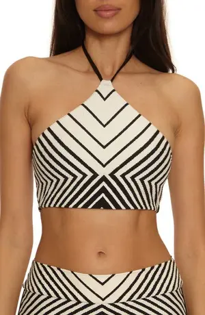 Trina Turk Net Stripe Rib Bikini Top - Black/vanilla