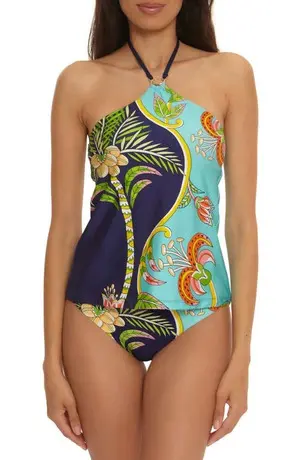 Trina Turk Flamingo Halter Tankini - Blue Multi