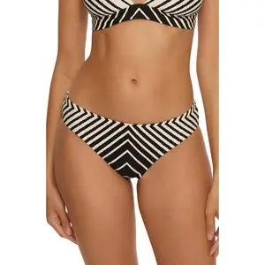 Trina Turk Net Stripe Rib Hipster Bikini Bottoms - Black/vanilla