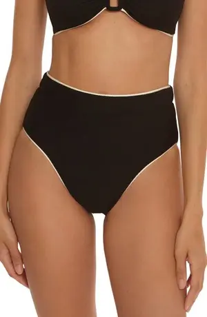 Trina Turk Corinth High Waist Bikini Bottoms - Black/vanilla