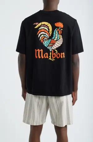 MALBON Bermuda Rooster Cotton Graphic T-shirt - Black