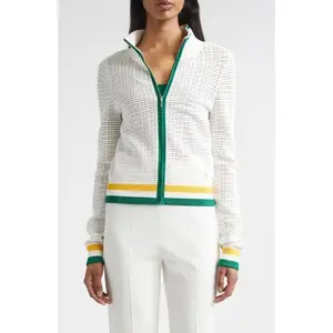 St. John Geometric Point Open Knit Zip-up Jacket