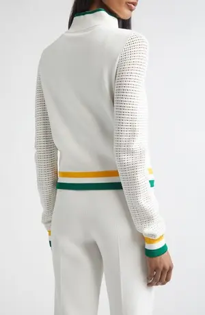 St. John Geometric Point Open Knit Zip-up Jacket