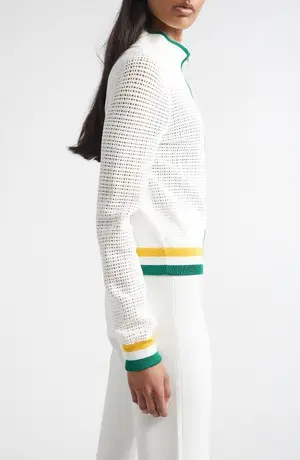 St. John Geometric Point Open Knit Zip-up Jacket