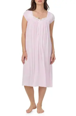 Eileen West Waltz Cap Sleeve Nightgown - Pink/fl