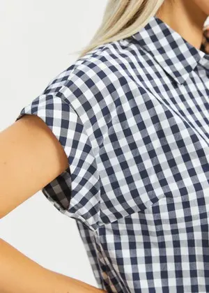 Betabrand Cap Sleeve Gingham Shirt
