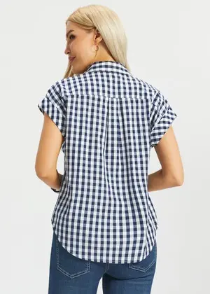 Betabrand Cap Sleeve Gingham Shirt